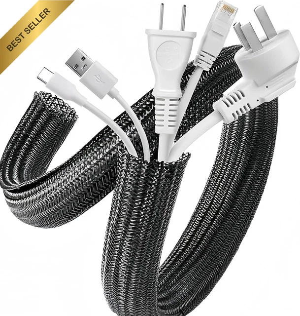 16FT 1/2IN SPLIT Braided Cable Sleeve Wire Loom Cord Protector Wrap ...
