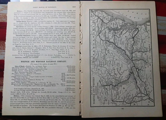 ~1892 TRAIN ROUTE Map + Report NORFOLK & WESTERN RAILROAD Saltville ...