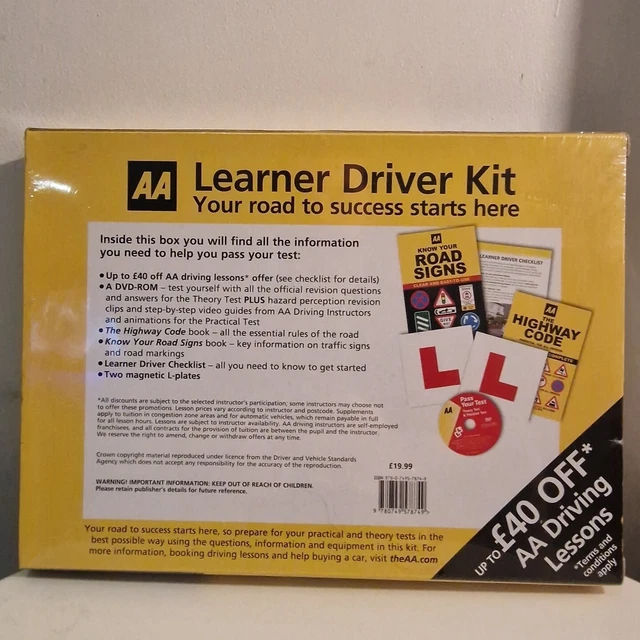 AA LEARNER DRIVER Kit Road Signs Highway Code 2 Magnetic L-Plates A DVD ...