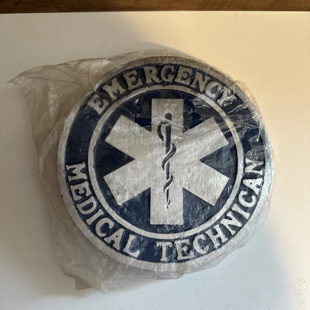 VINTAGE EMERGENCY MEDICAL Technician Bumper Grille Badge EMT Emblem NOS ...