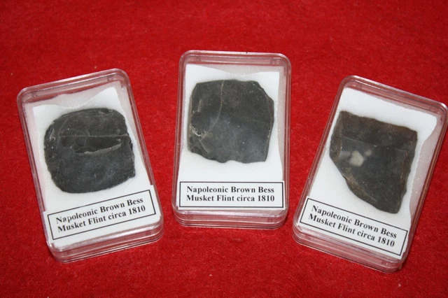 NAPOLEONIC WAR BROWN Bess musket flint in display case 1 per bid £7.50 ...