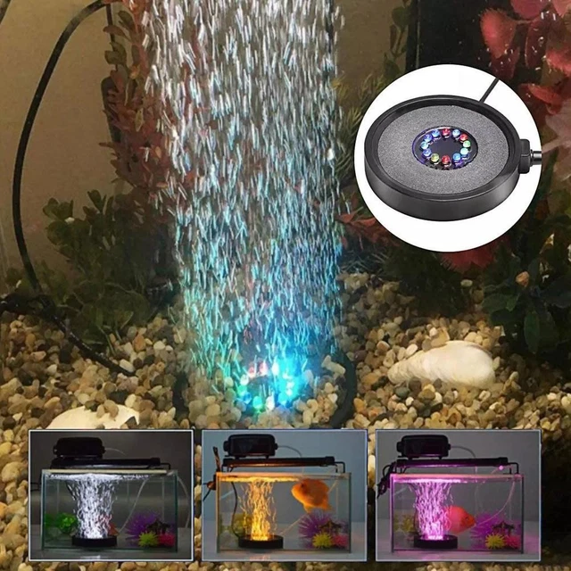 LED AQUARIUM LIGHT Fish Tank Bubble Pump Auto Color Changing AirStonUS ...