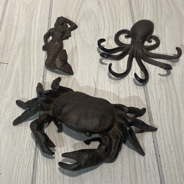 CAST IRON CRAB Shelf Table Decor Hanging Octopus & Mermaid Nautical ...