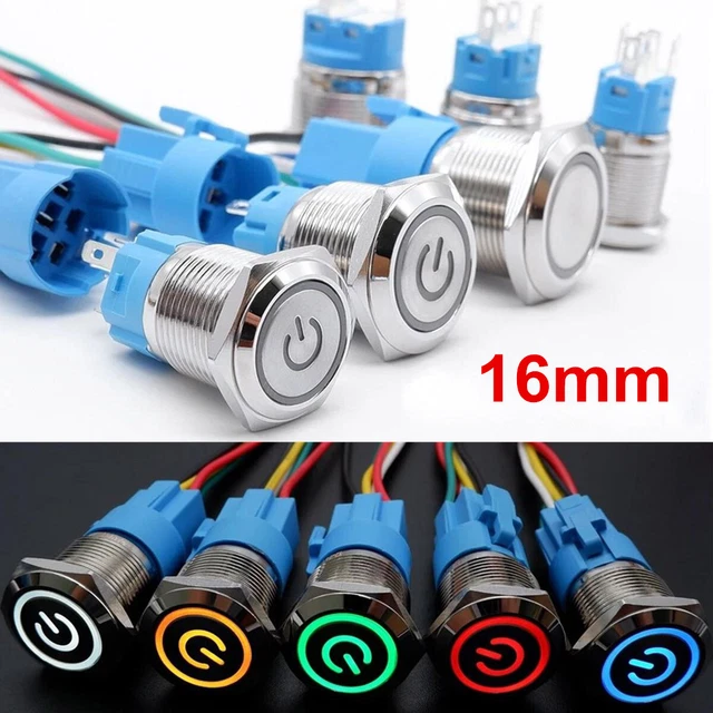 LATCHING PUSH BUTTON Power Switch 16mm 12V LED ON OFF Waterproof ...