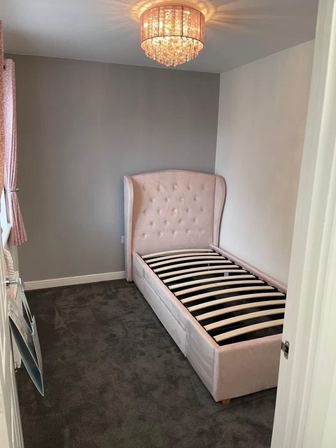 LIGHT PINK VELVET Single Sleigh Bed With Headboard & Mattress Girls ...
