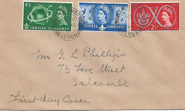 1957 QUEEN ELIZABETH II World Scout Jubilee first day cover SG 557-559 ...