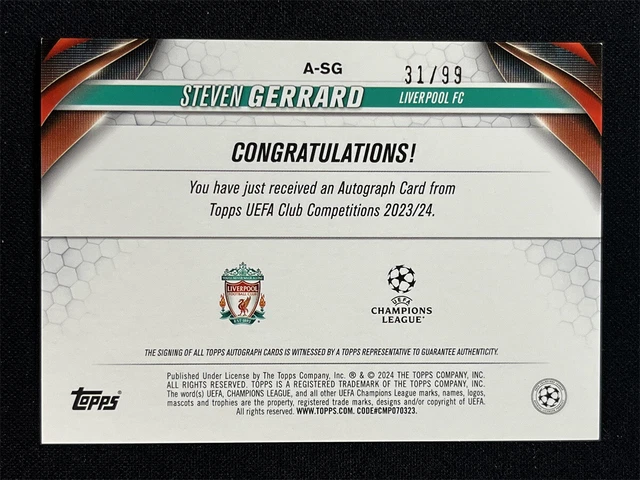2023-24 TOPPS UEFA Club Competitions Steven Gerrard #A-SG Blue Icy Auto ...