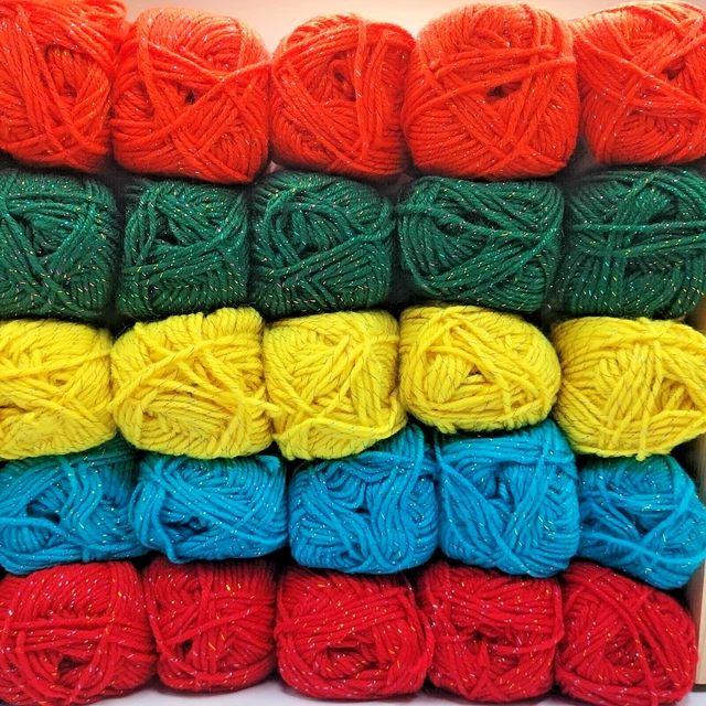 JOB LOT 25 x 50g 100% ACRYLIC 8 PLY GLITTER THREAD YARN IN 5 MIXED ...