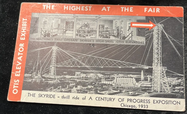 THE SKYRIDE POSTCARD 1933,CHICAGO World Fair,Otis Elevator Exhibit £4. ...