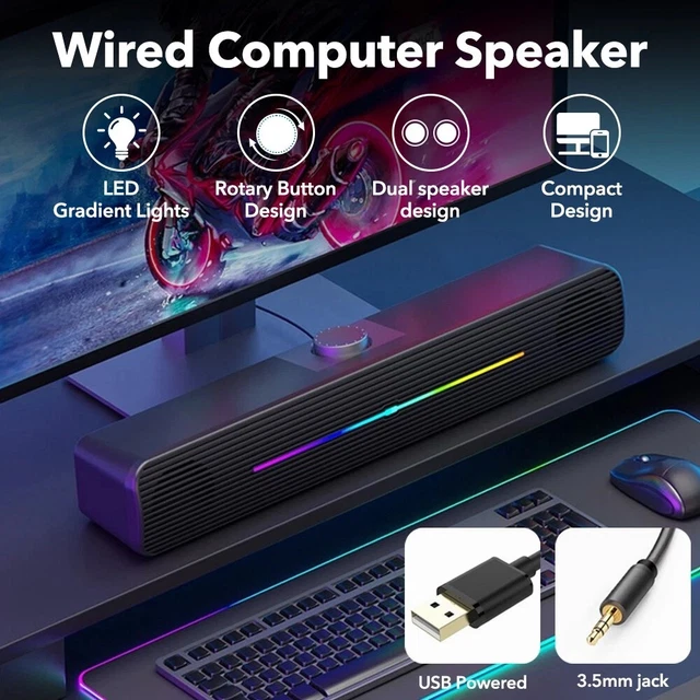 COMPUTER SPEAKERS WIRED Rgb Gaming Speaker For Pc Laptop Usb Powered ...