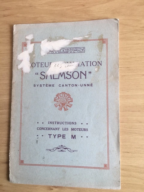 RARE NOTICE TECHNIQUE Moteurs D'aviation Salmson Moteur D'aviation Type ...
