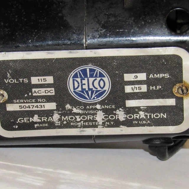 ANTIQUE / VINTAGE Sewing Machine Motor DELCO 115v .9 AMPS AC-DC 1/15 H ...