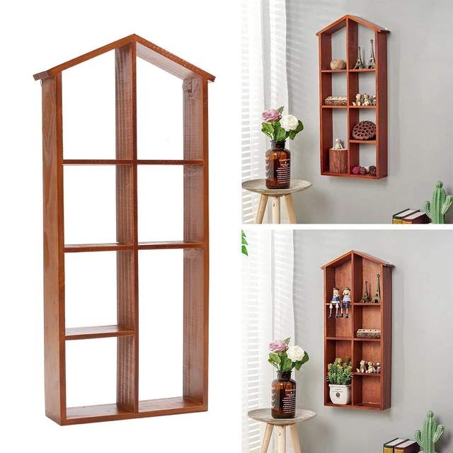 RETRO WOOD FLOATING Wall Shelves Display Bookshelf Rack StorageCabinet ...
