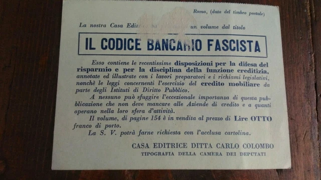 IL CODICE BANCARIO FASCISTA Mussolini Documento Appunti WW2 Partito PNF ...