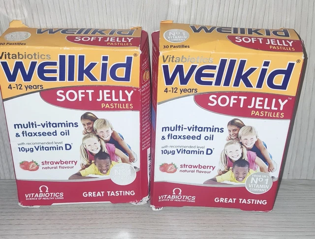 VITABIOTICS WELLKID SOFT Jelly Natural Strawberry Flavour x2 Boxes of ...