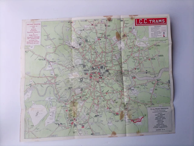 1925 LONDON TRAM Map L.C.C. Trams Guide Edition XI Timetable Vintage ...