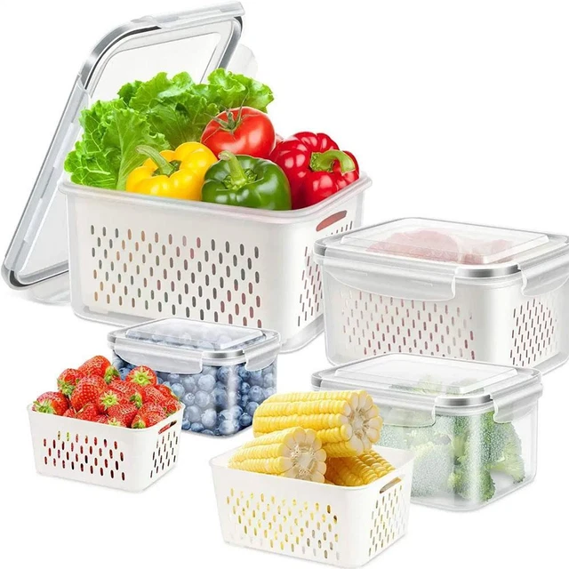 PLASTIC CRISPER BOX Drainage of Fruits and Vegetables for Refrigerator ...