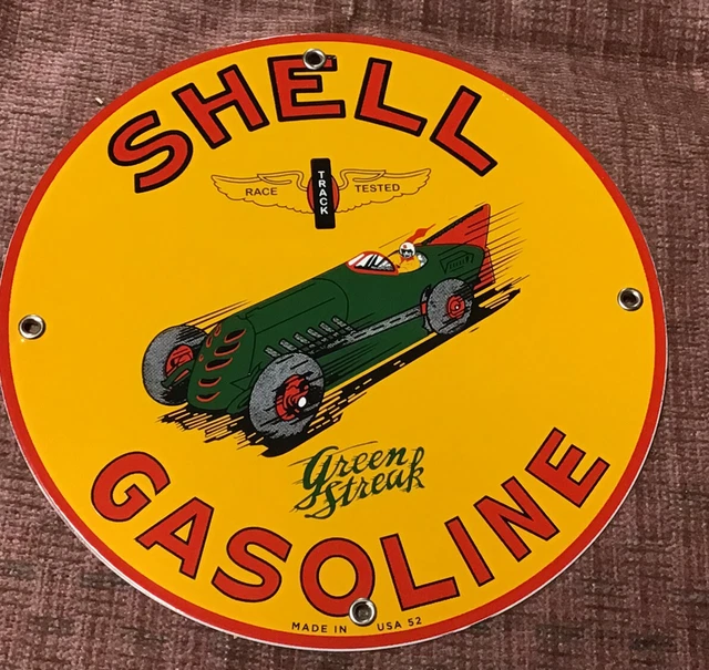 VINTAGE SUPER SHELL Gasoline Porcelain Service Station Gas Oil Clam ...