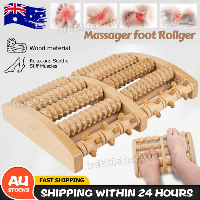 LARGE WOODEN FOOT Pain Massager 5 Roller Care Reflexology Relax Stress ...
