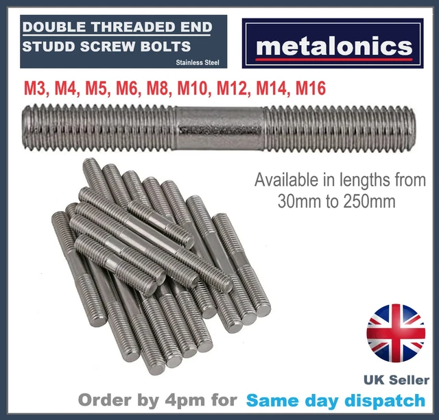 DOUBLE THREADED END bolt Screw Dual thread stud axle rod Both end ...
