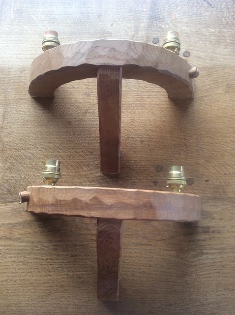 MALCOLM PIPES FOXMAN Ex Mouseman Pair 2 Adzed Oak Twin Wall Lights Fox ...