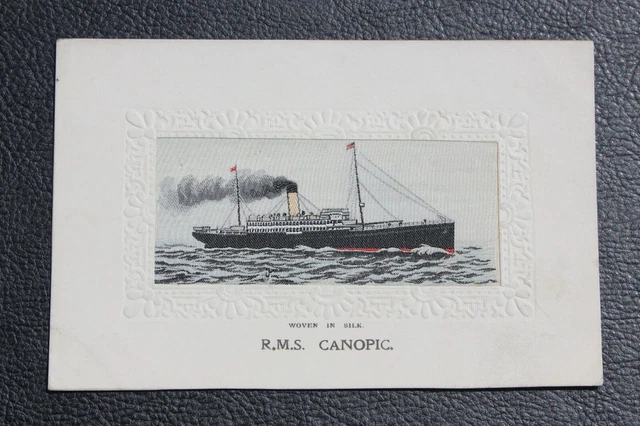 WHITE STAR LINE Rms Canopic Stevengraph Silk Postcard Sold Onboard £75. ...