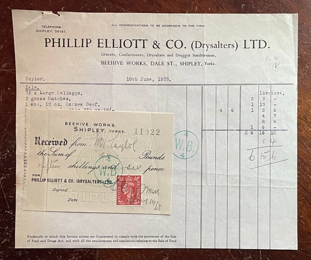 1953 PHILLIP ELLIOTT & Co., Grocers, Beehive Works, Dale Street ...