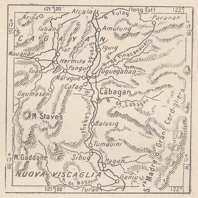 F3185 PHILIPPINES, CABAGAN, 1907 Carte Géographique D'Époque, Vintage ...