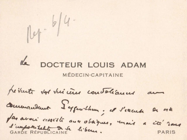 ANCIENNE CARTE DE Visite Capitaine Docteur Louis Adam Garde ...