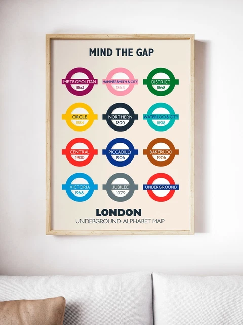 LONDON UNDERGROUND POSTER, metro alphabet map, subway sign, the tube ...