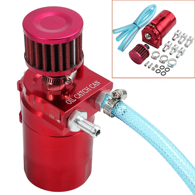 RED OIL CATCH Can Kit Breather Baffled Reservoir Tank 300ML Aluminum ...