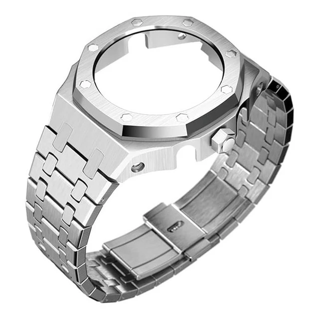 CASIO G-SHOCK GA2100 Custom Casioak Mod kit Strap Silver Steel 5th gen ...