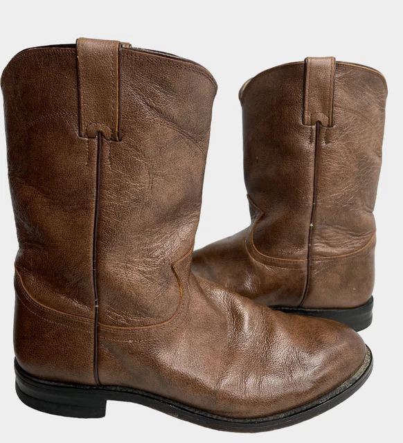 JUSTIN 3714 BROWN Roper Leather Western Cowboy Biker Boots Men's 10 D £ ...