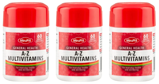 3 X MINAVIT General Health A-Z Multivitamins 60 Tablets Per Bottle ...