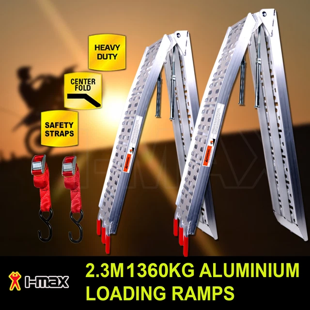 1360KG 2.3M PAIR Aluminium Folding Loading Ramps ATV Motobike ...