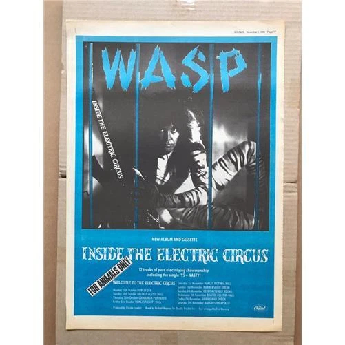 WASP INSIDE THE ELECTRIC CIRCUS POSTER SIZED original music press ...