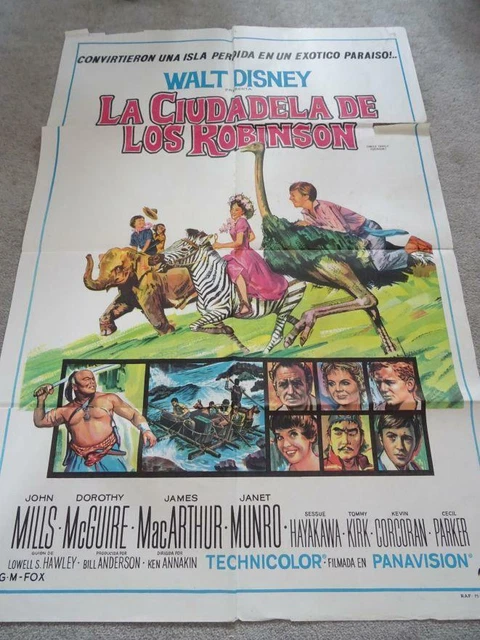 V.RARE DISNEY SPANISH Movie Poster 1960 - La Ciudadela De Los Robinson ...