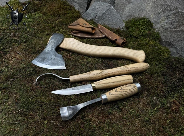 PREMIUM WOOD CARVING Tool Set | Hand-Forged 52100 Steel Viking Axe ...