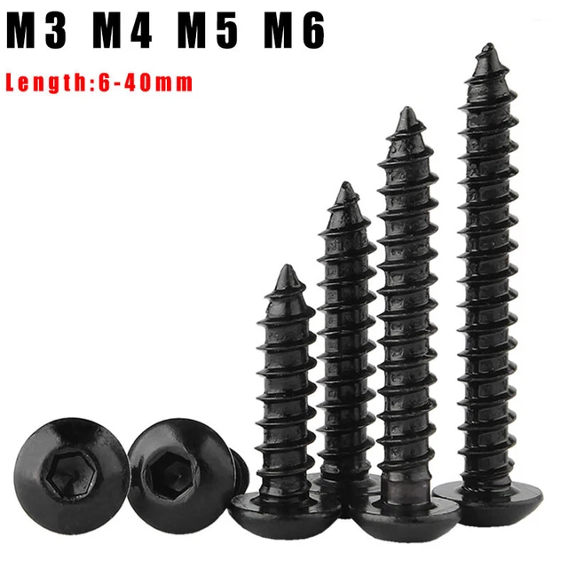 M3 M4 M5 M6 Socket Button Head Wood Screws Black Allen Hex Self Tapping ...