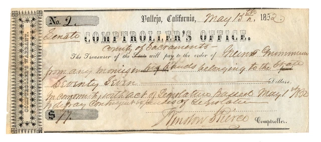 RARE 1852 VALLEJO, California Gold Rush State Controller fiscal ...