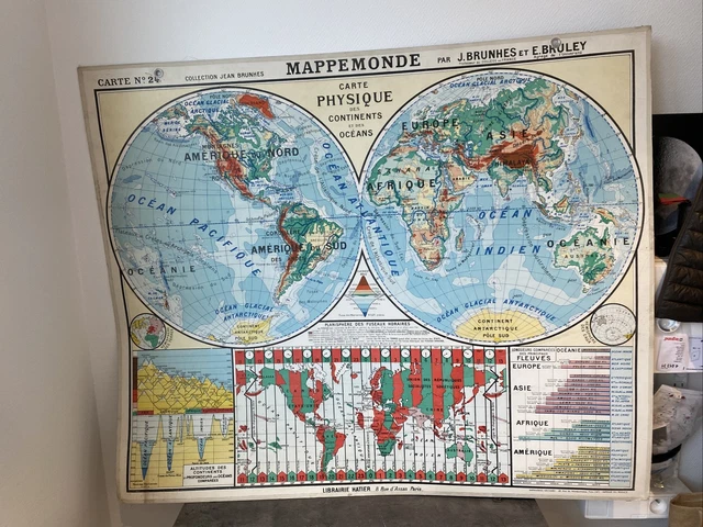 ANCIENNE CARTE MAPPEMONDE n 24 24 bis carte physique continents ocean ...
