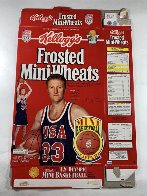 4/1992 KELLOGGS FROSTED Mini-Wheats Cereal Box Larry Bird Basketball ...