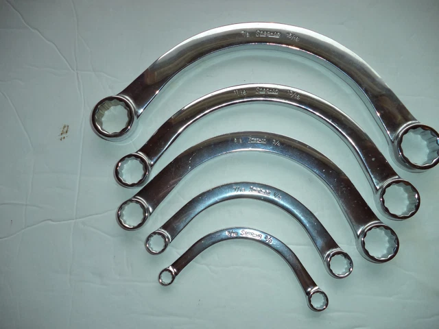 5 SNAP ON Tools Half Moon Curved Obstruction Box End Wrenches SAE 12-PT ...