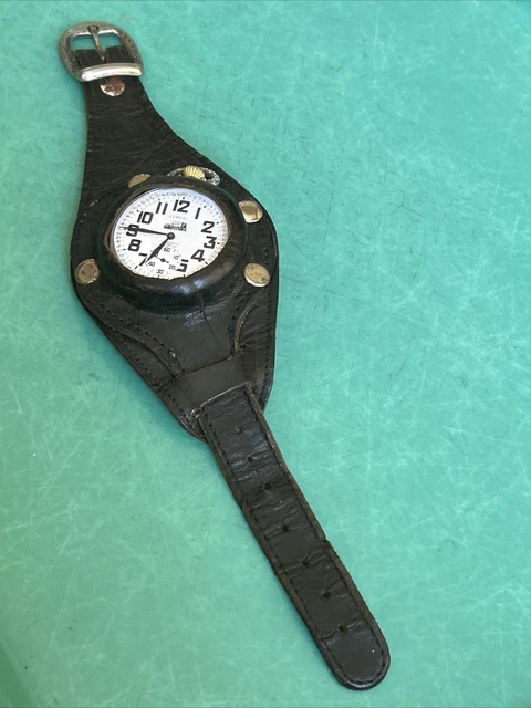 VINTAGE SWISS MADE CEMCO Railroad Style Watch Black Leather Band ...