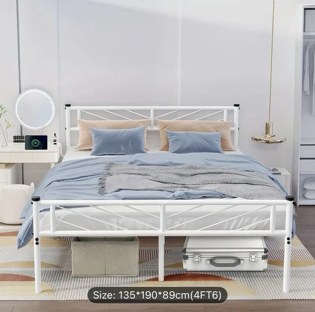 4FT6 BED FRAMES Metal Slatted Bed Platform with Arrow Design Headboard ...