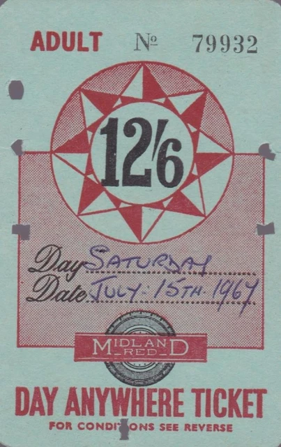 MIDLAND RED BUS ROVER Ticket 79932 £2.99 - PicClick UK