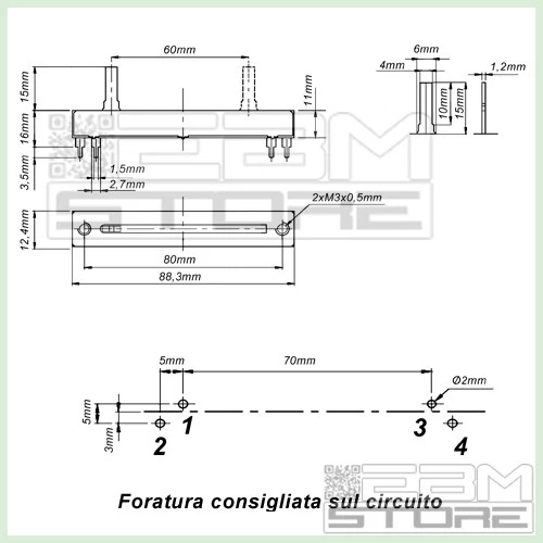 SLIDER 50 KOHM - potenziometro lineare a slitta potenziometri - ART ...