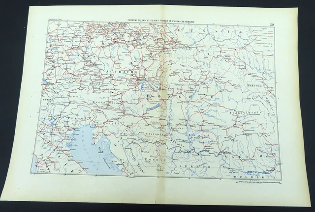ANTIQUE RAILWAY MAP of the Austro Hungarian Empire Rail Routes 19th ...