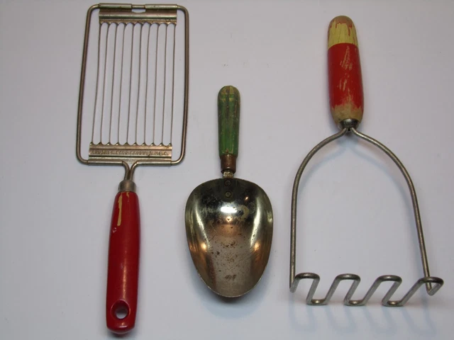 VINTAGE 1930'S/1940'S KITCHEN Utensils/Gadgets w/Wooden Handles Set Of ...