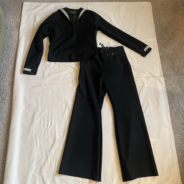 WW2 WWII U.S. Navy Sailor Black Uniform Stiegeler Bros Named Dated ...